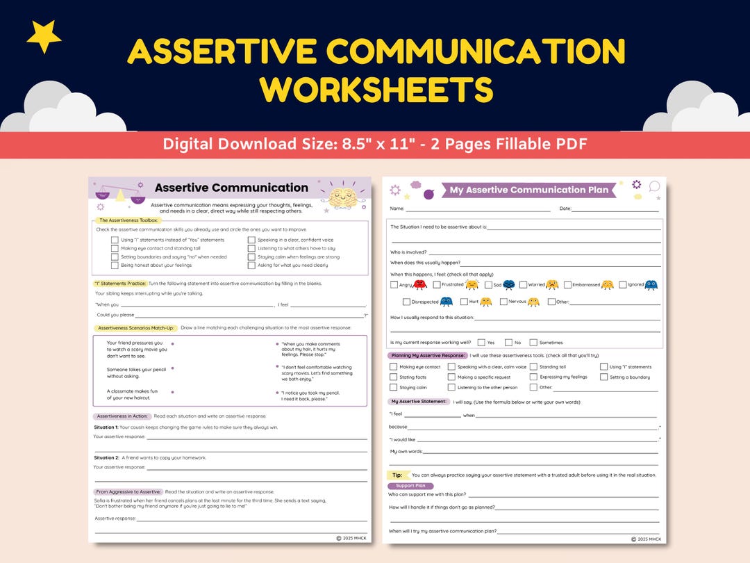 Assertive Communication Social Skills Worksheets for Kids-teens ...