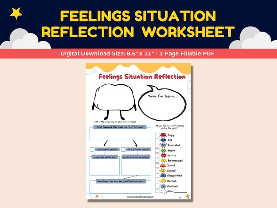 Feelings Situation Reflection Emoji Printable Worksheet for - Etsy