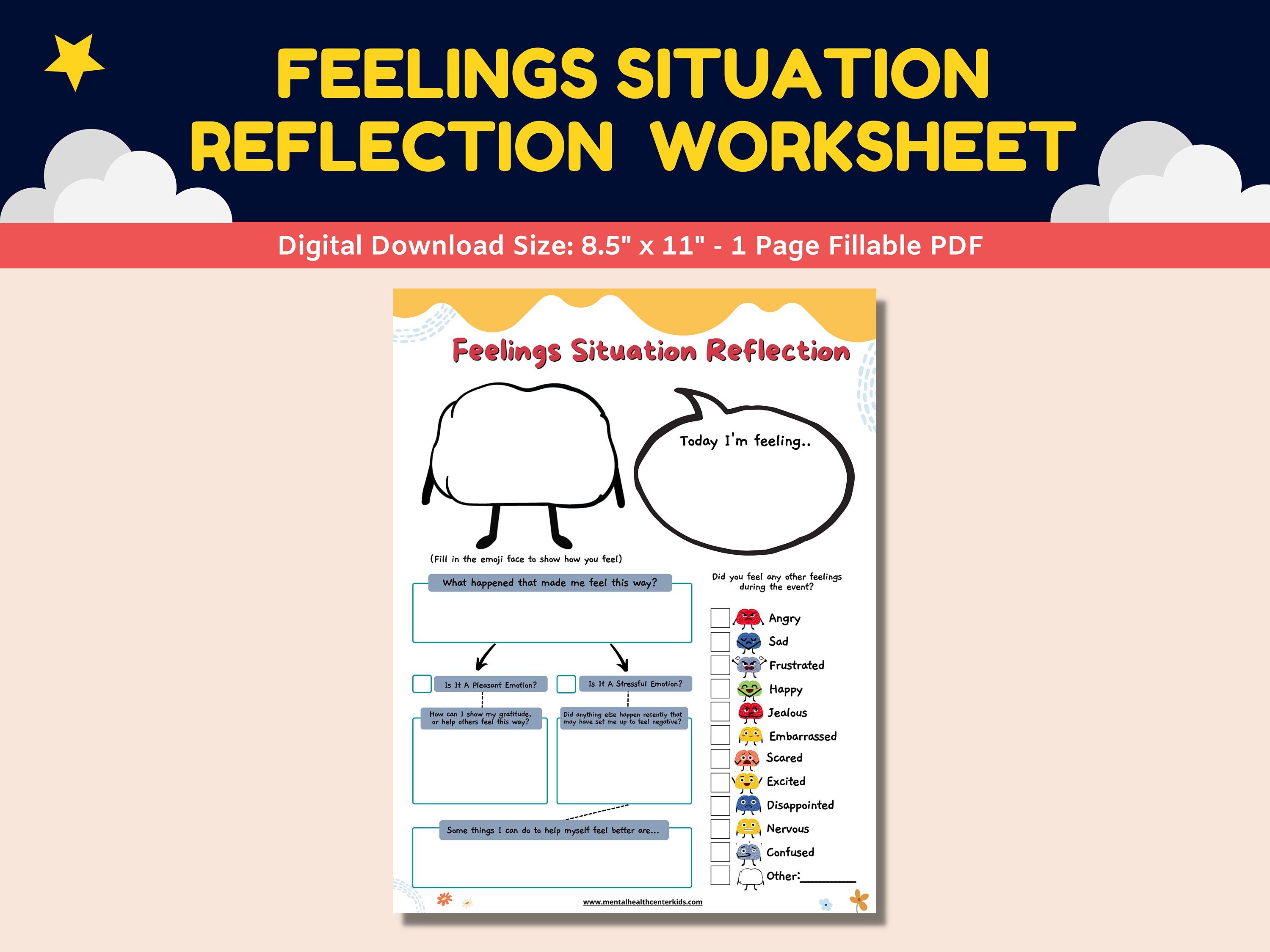Feelings Situation Reflection Emoji Printable Worksheet for - Etsy UK