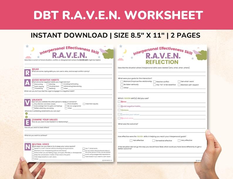 DBT RAVEN Worksheet 2-page Fillable Pdf-interpersonal Effectiveness ...