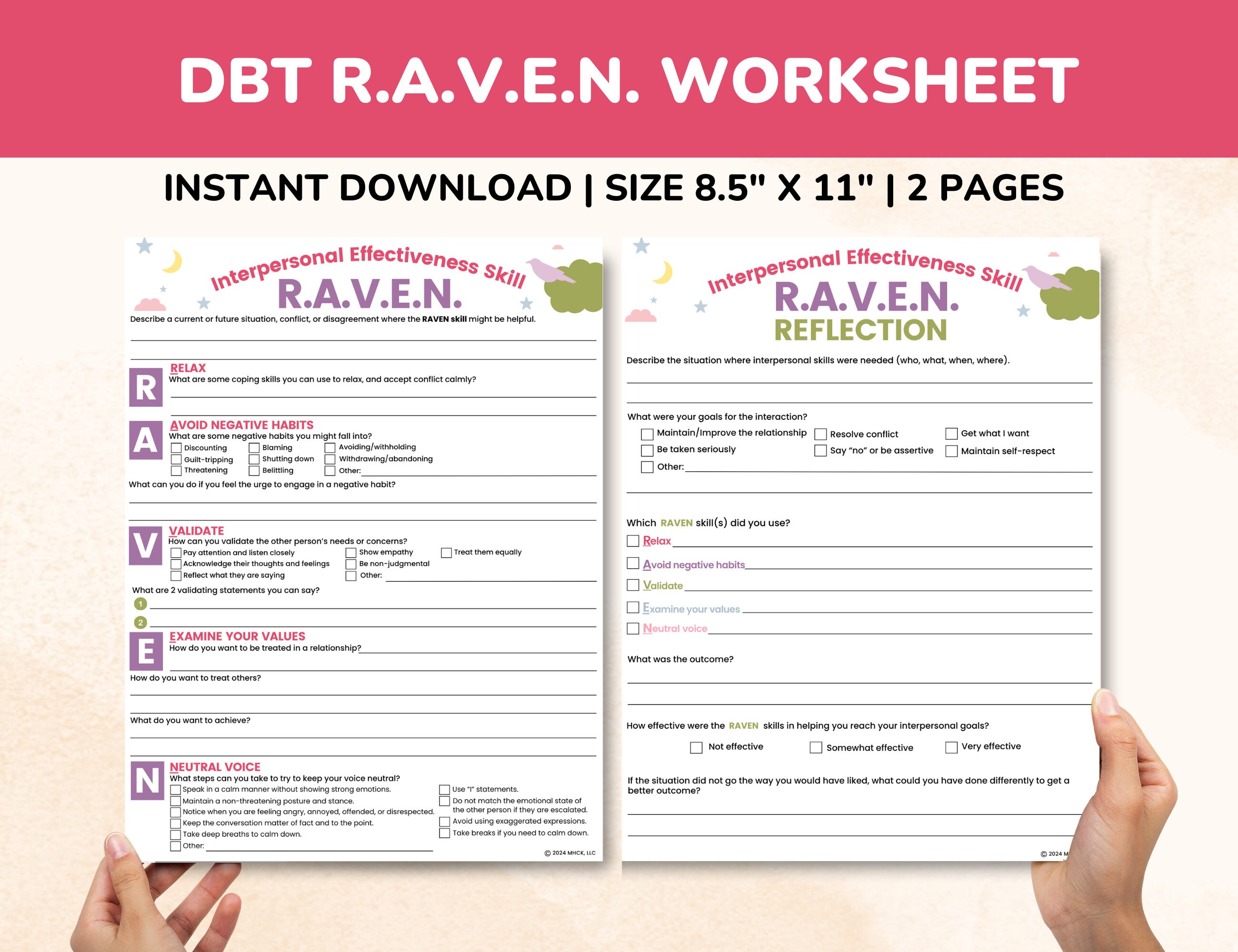 DBT RAVEN Worksheet 2-page Fillable Pdf-interpersonal Effectiveness ...