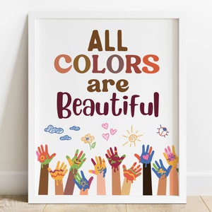 All Colors Are Beautiful Poster, Kids Diversity Classroom Decor ...