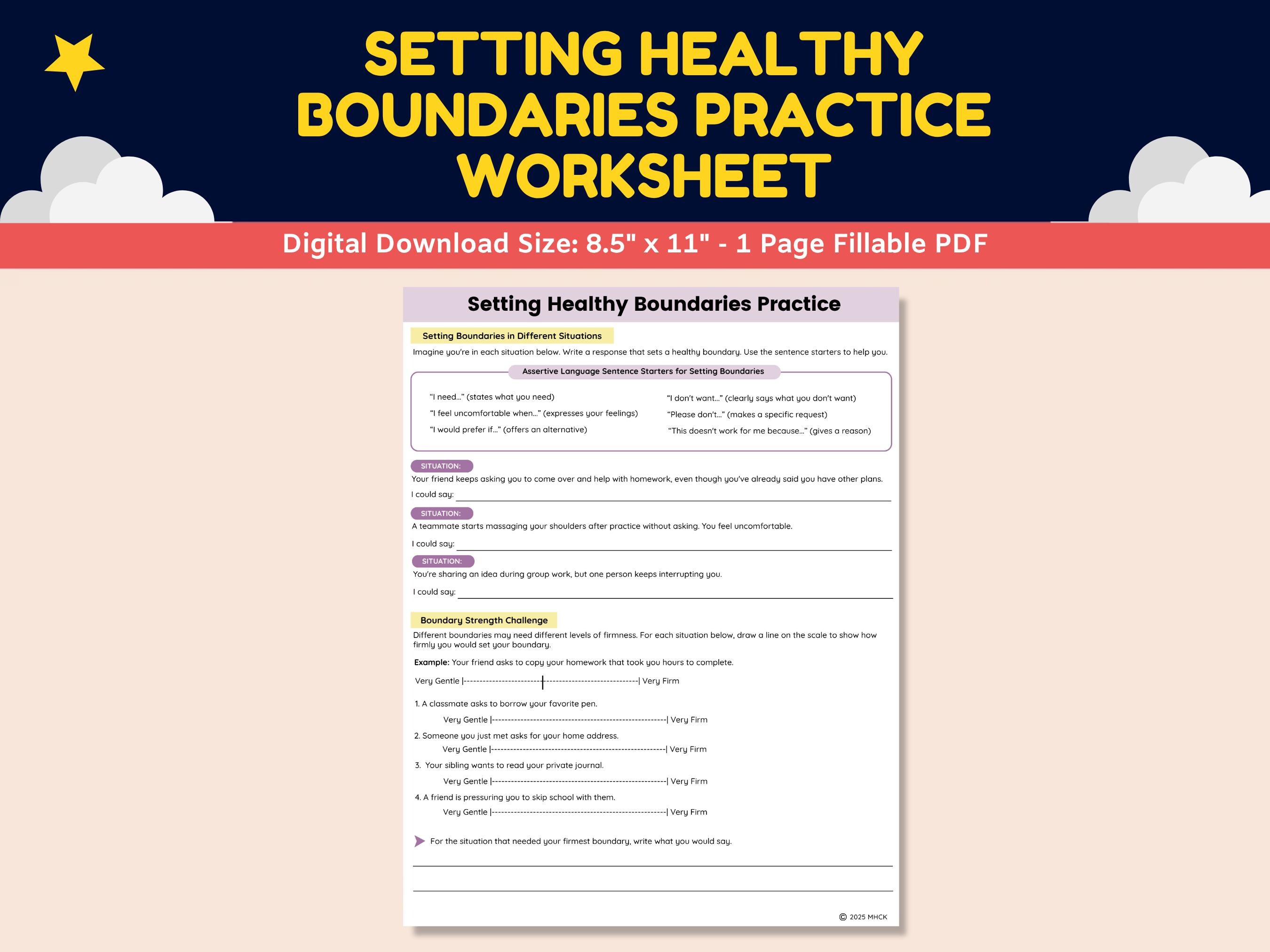 Setting Healthy Boundaries Social Skills Worksheets for Kids-teens ...