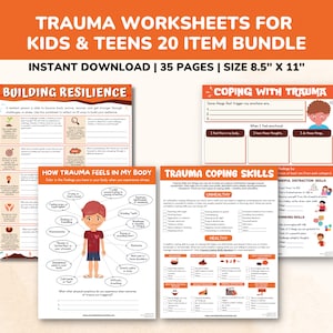 Trauma PTSD Worksheets 20 Item Printable Bundle for Kids & Teens-child ...