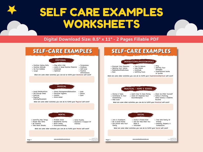 Self-care Wheel for Kids & Teens Worksheets 9 Pg Printable Trauma Self ...