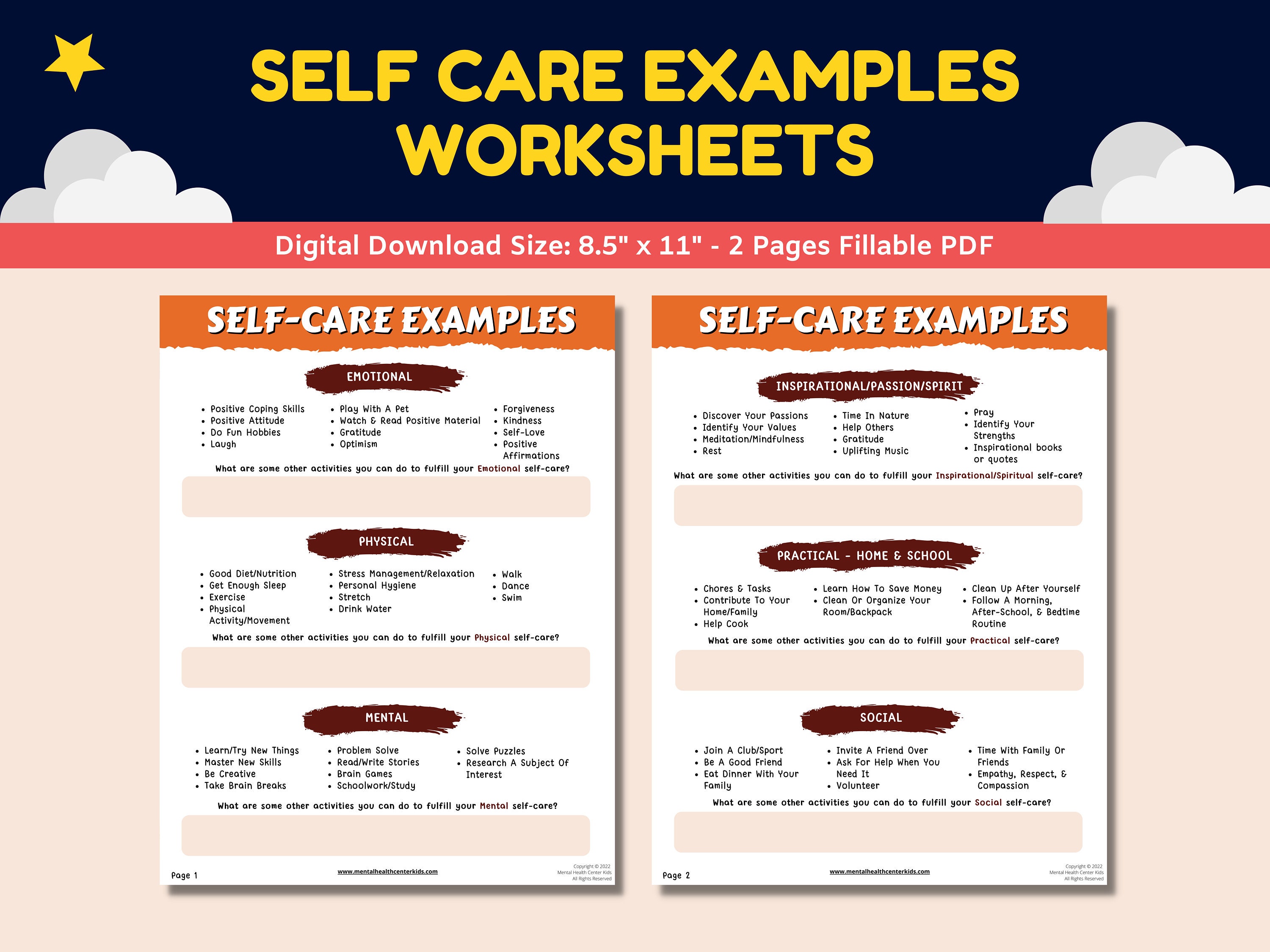 Self-care Wheel for Kids & Teens Worksheets 9 Pg Printable - Etsy