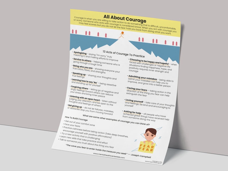 Courage Character Education for Kids Teens, Therapy Worksheets ...