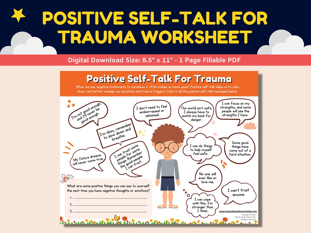 Positive Self-talk for Trauma Printable Coping Skills Worksheet Kids ...