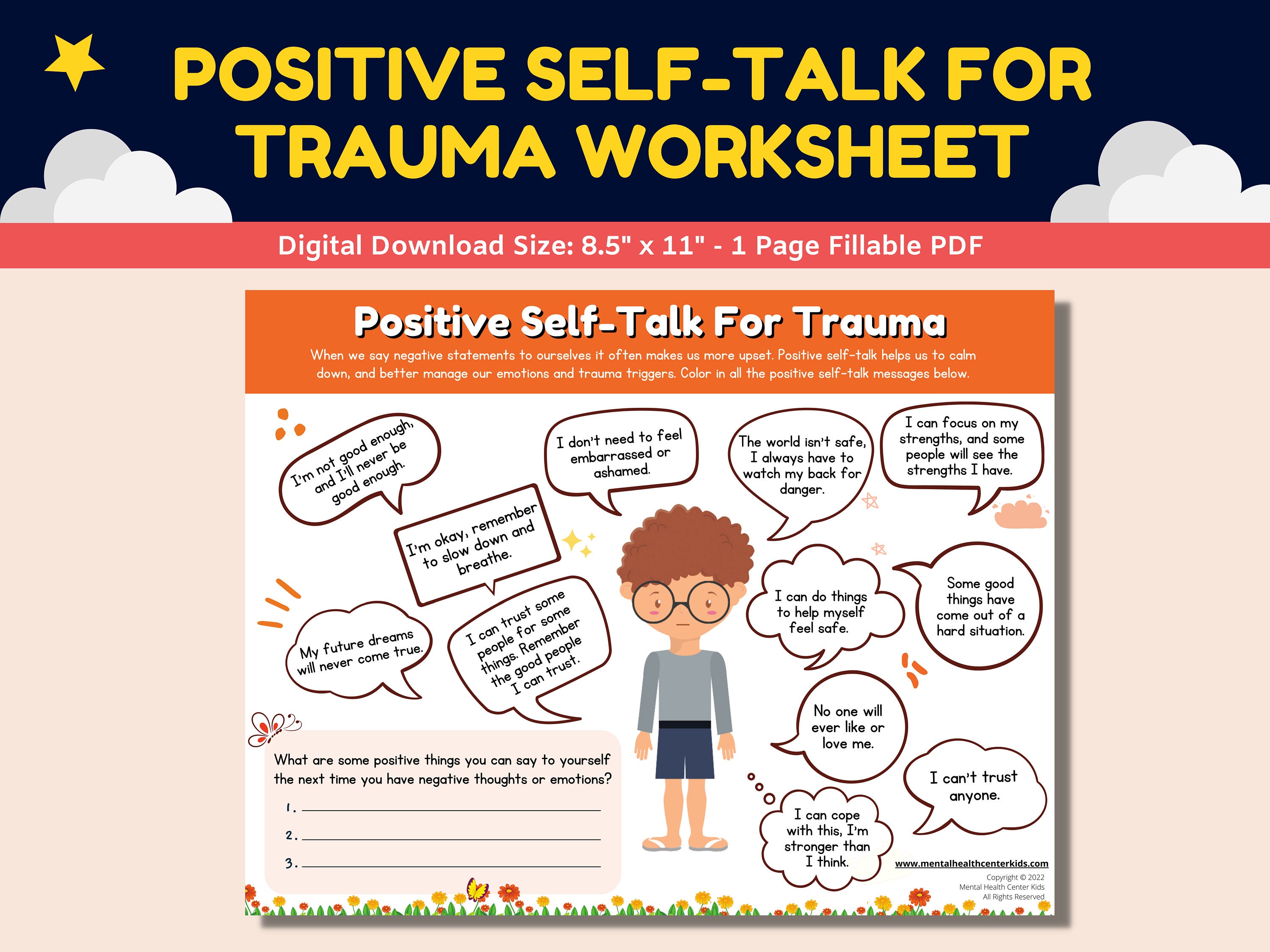 Positive Self-talk for Trauma Printable Coping Skills Worksheet Kids ...