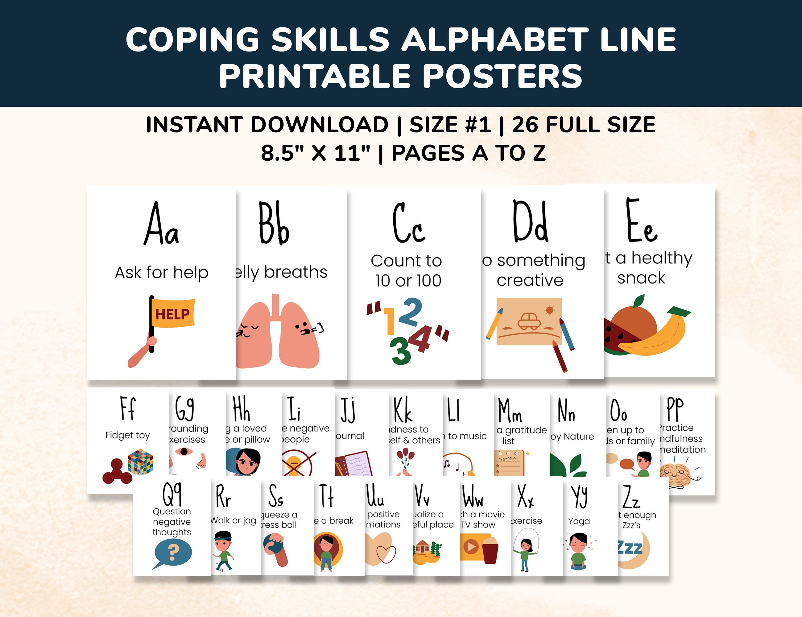 Coping Skills Alphabet Line Printable Posters for Classroom, Children's ...