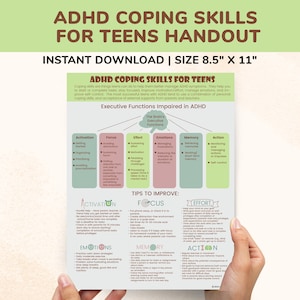 ADHD Coping Skills Printable Handout Poster for Teens - Executive ...