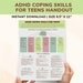 ADHD Coping Skills Printable Handout Poster for Teens - Executive ...