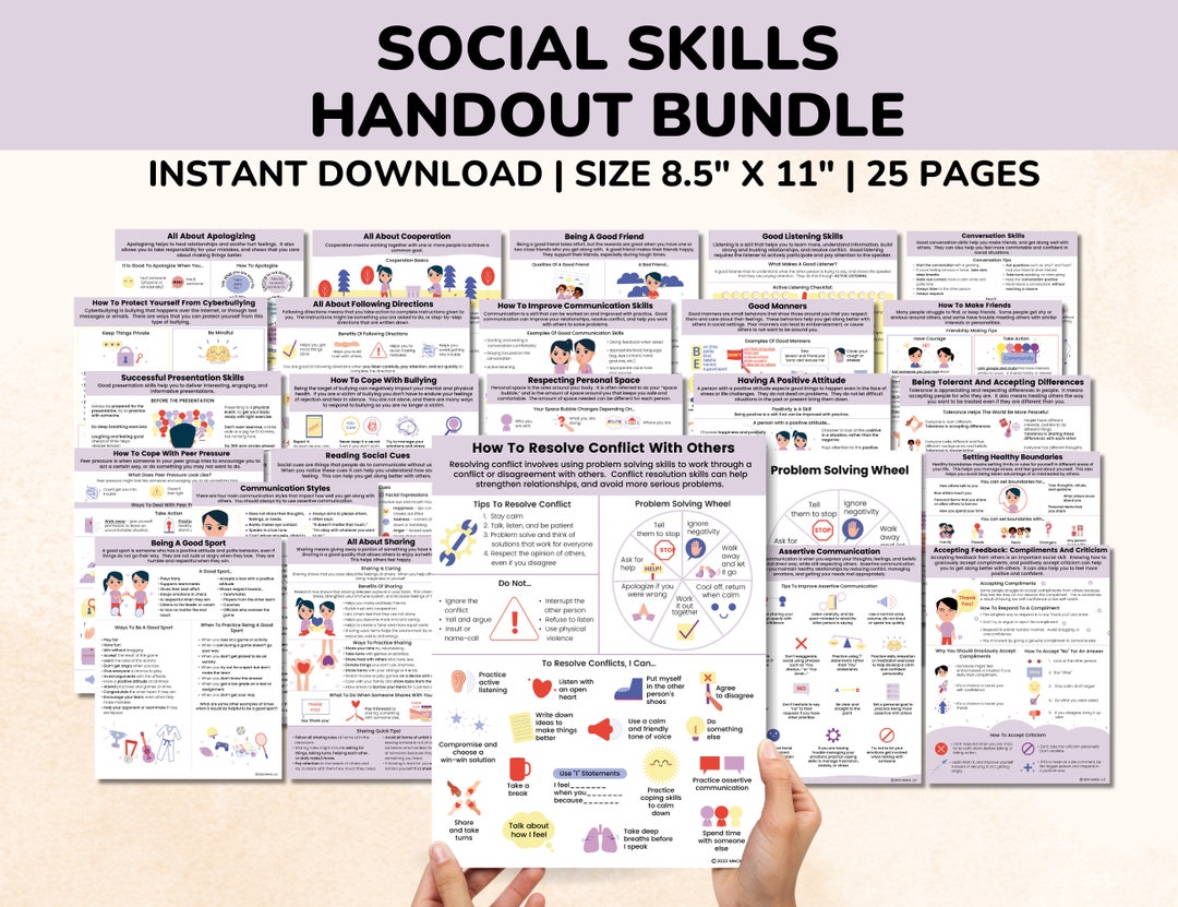 Social Skills Handout Bundle for Kids-teens-25 Pages-teacher Gift ...