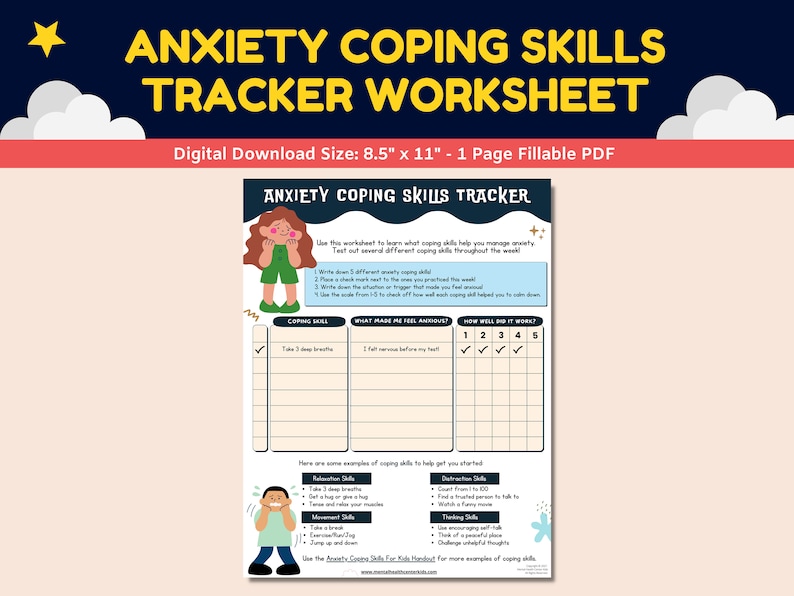 Anxiety Coping Skills Tracker Fillable Worksheet Kids - Etsy