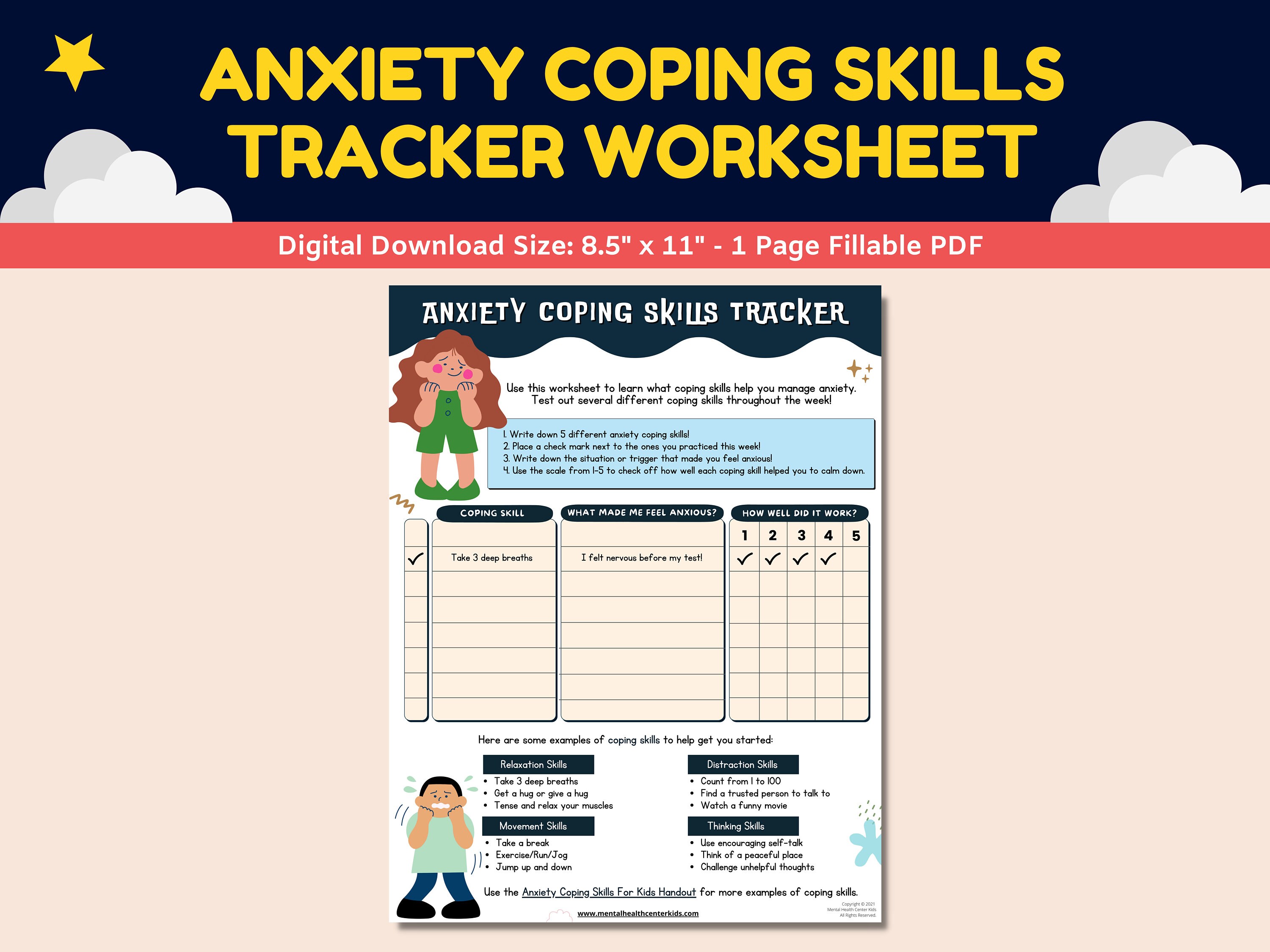 Anxiety Coping Skills Tracker Fillable Worksheet Kids - Etsy Ireland