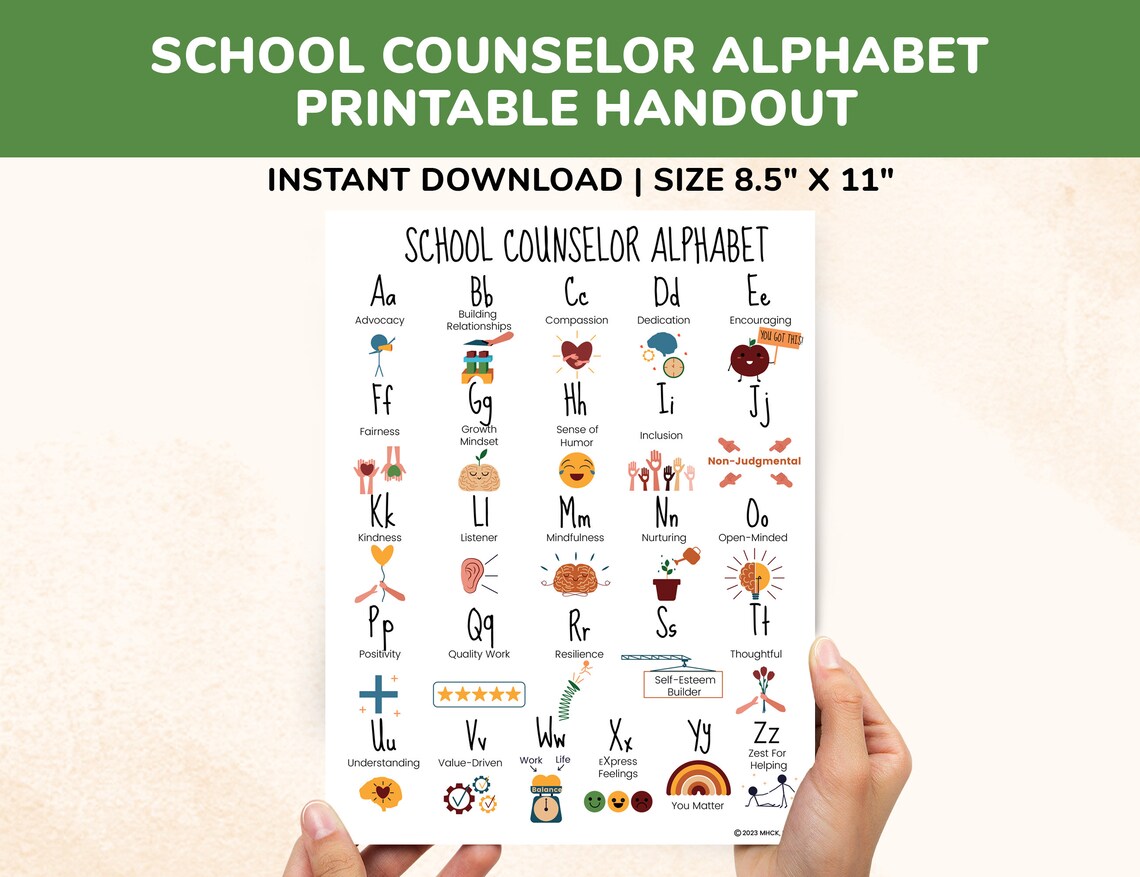 School Counselor Alphabet Printable Poster - Gift Gifts ABC Alphabet ...