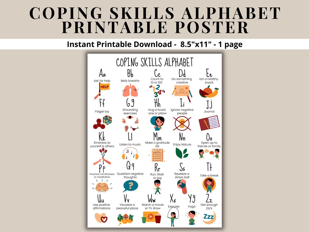 Coping Skills Alphabet Printable Therapy Posters Kids - Etsy