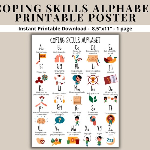 Coping Skills Alphabet Line Printable Posters for Classroom - Etsy
