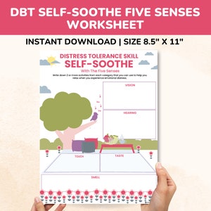 DBT Self-soothing Worksheet With 5 Senses 3-pages-distress Tolerance ...