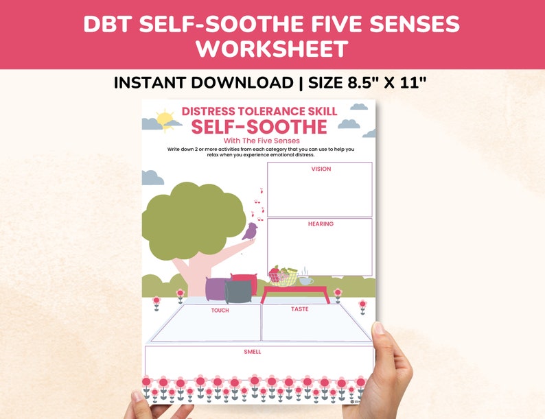 DBT Self-soothing Worksheet With 5 Senses 3-pages-distress Tolerance ...