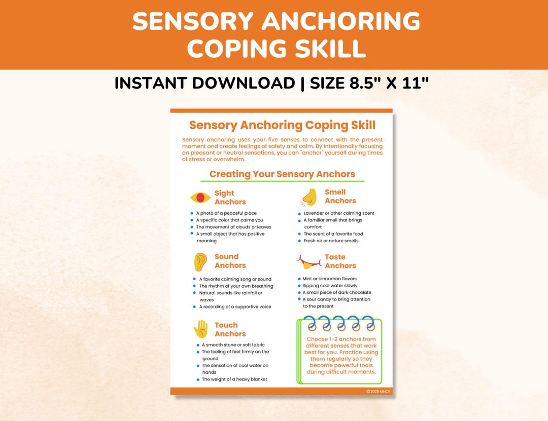 Sensory Anchoring Therapy Handout-coping Skills for Kids Teens ...