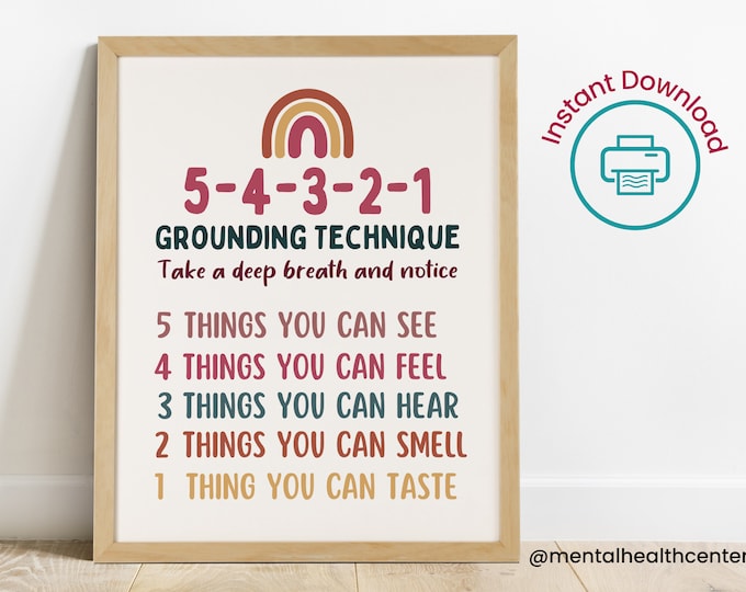 54321 Grounding Technique Poster Colour Anxiety Tools Coping Strategies ...