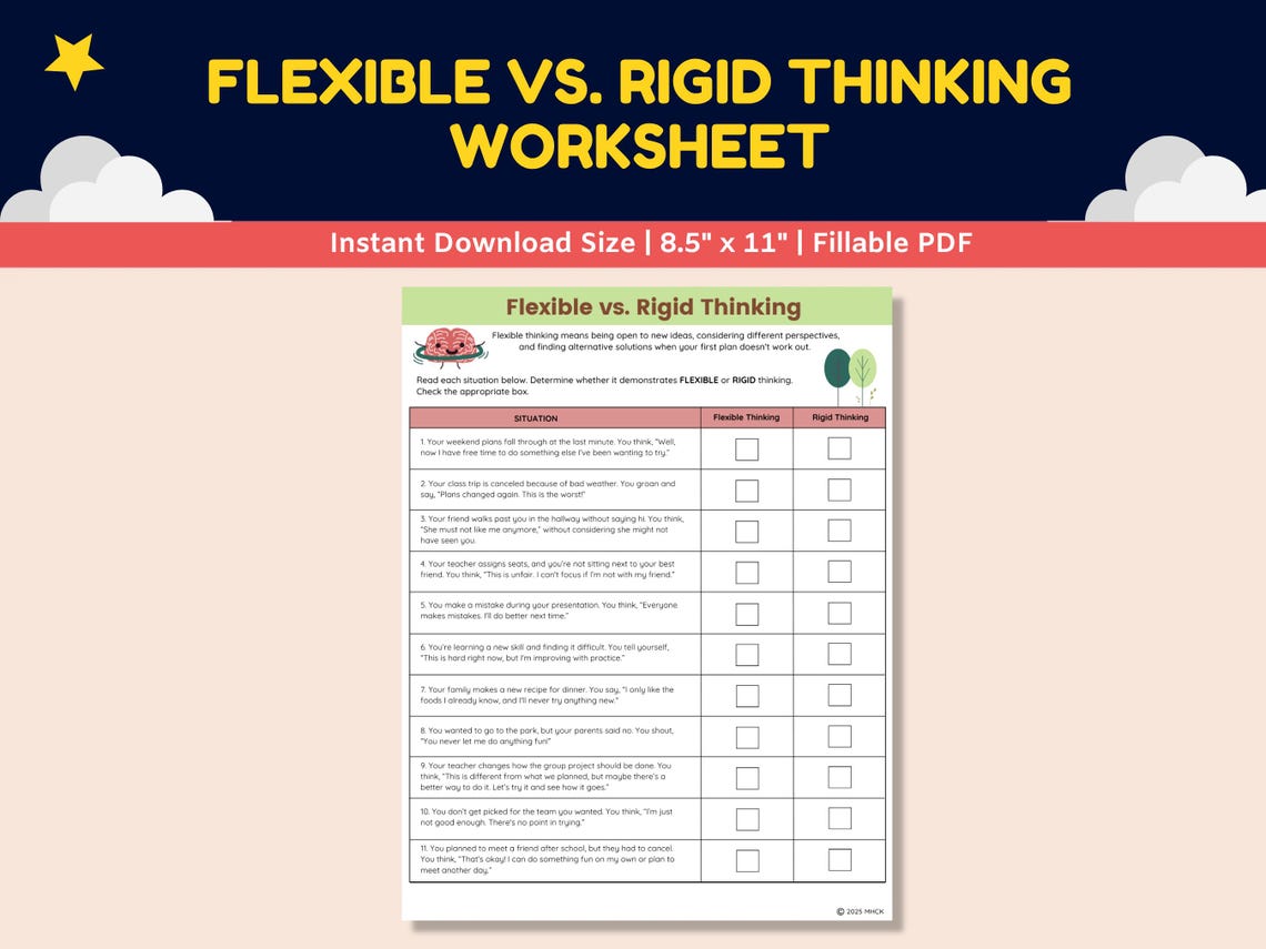 Flexible Thinking Worksheets for Kids-teens-therapy Counseling ...