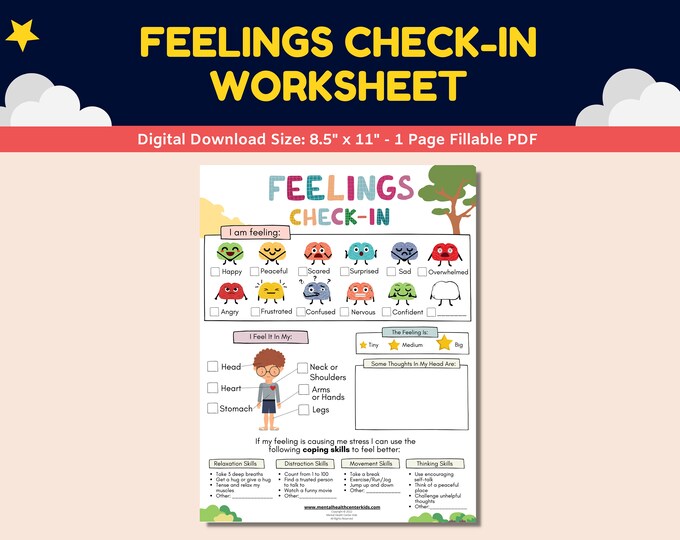 Feelings Check-in Printable Worksheet for Kids, Emotions Check In, My ...