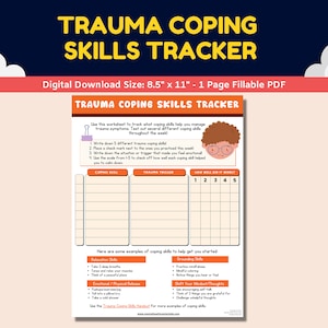 Trauma Coping Skills Tracker Fillable Worksheet Kids Teens Child ...