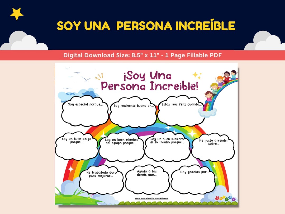 Spanish Self-esteem Worksheet for Kids-teens - Soy Una Persona ...
