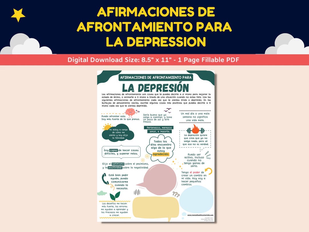 Spanish Depression Worksheet for Kids-teens - Afirmaciones De ...