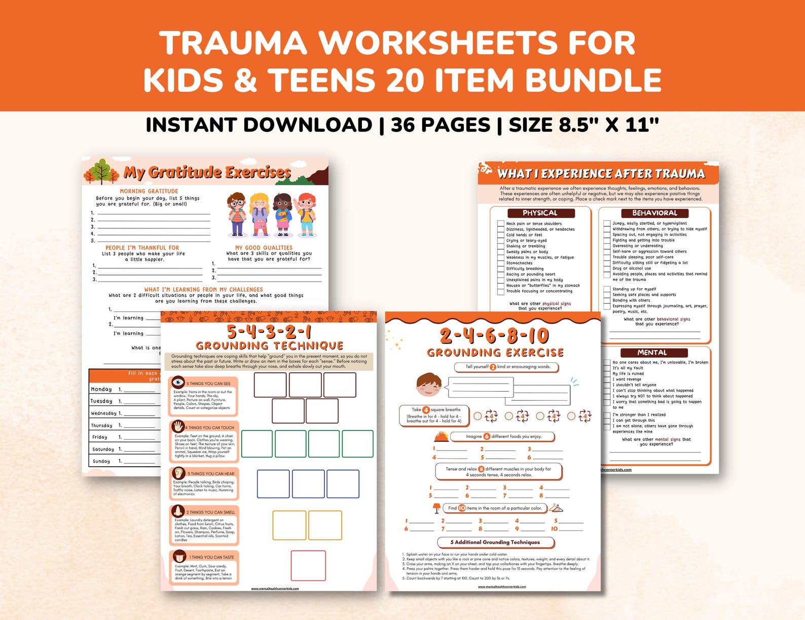 Trauma PTSD Worksheets 20 Item Printable Bundle for Kids & Teens-child ...