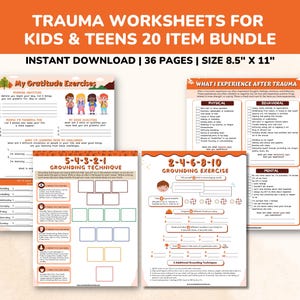 Trauma PTSD Worksheets 20 Item Printable Bundle for Kids & Teens-child ...