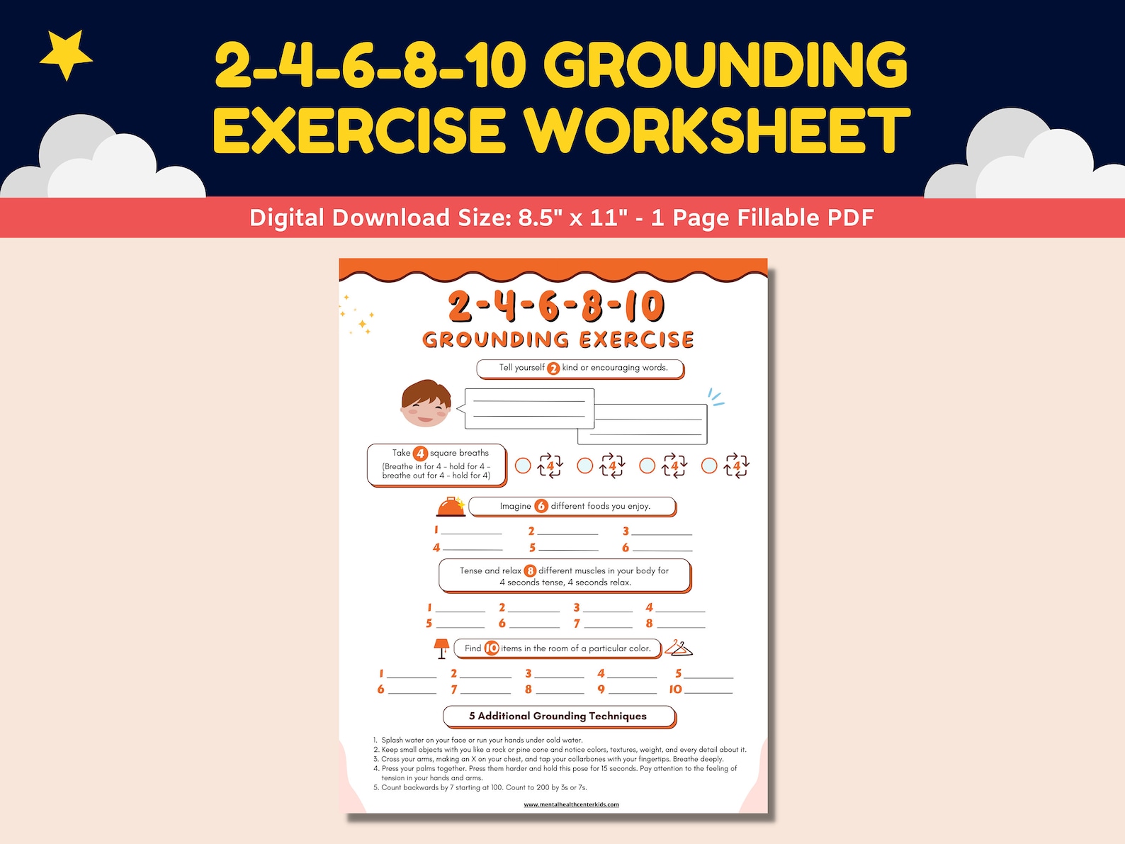 2-4-6-8-10 Grounding Exercise Worksheet Kids Teens Mindfulness - Etsy