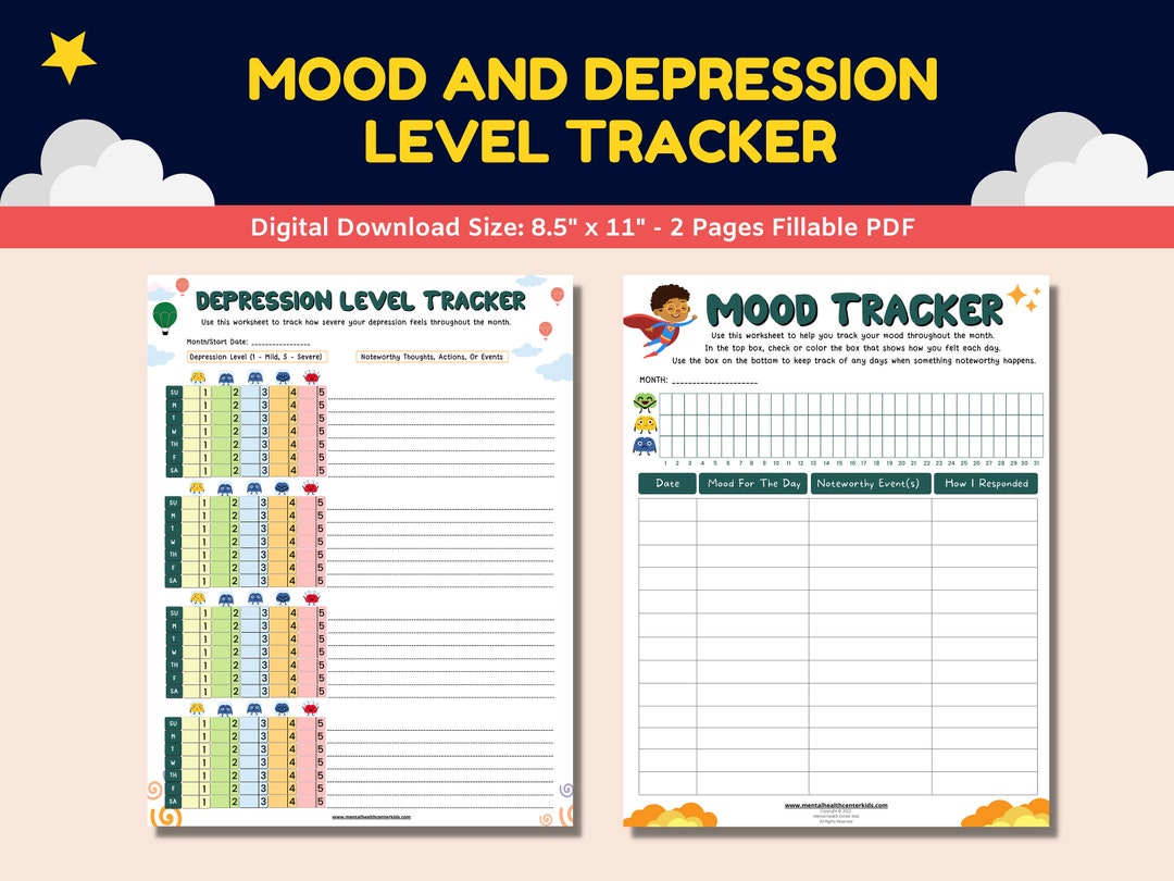Mood Tracker & Depression Level Tracker Mental Health Worksheet ...