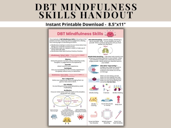 DBT Mindfulness Coping Skills Printable Handout Poster | Etsy