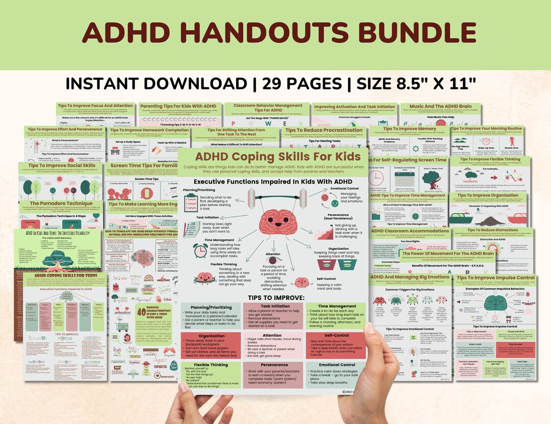 ADHD/ADD Handouts Bundle for Kids-teens-29 Pgs-attention Deficit ...