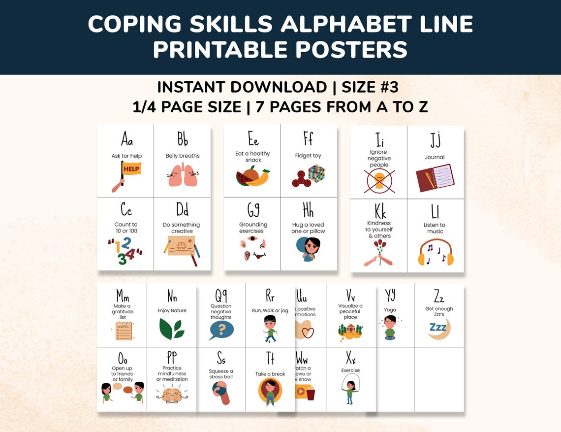 Coping Skills Alphabet Line Printable Posters for Classroom, Children's ...