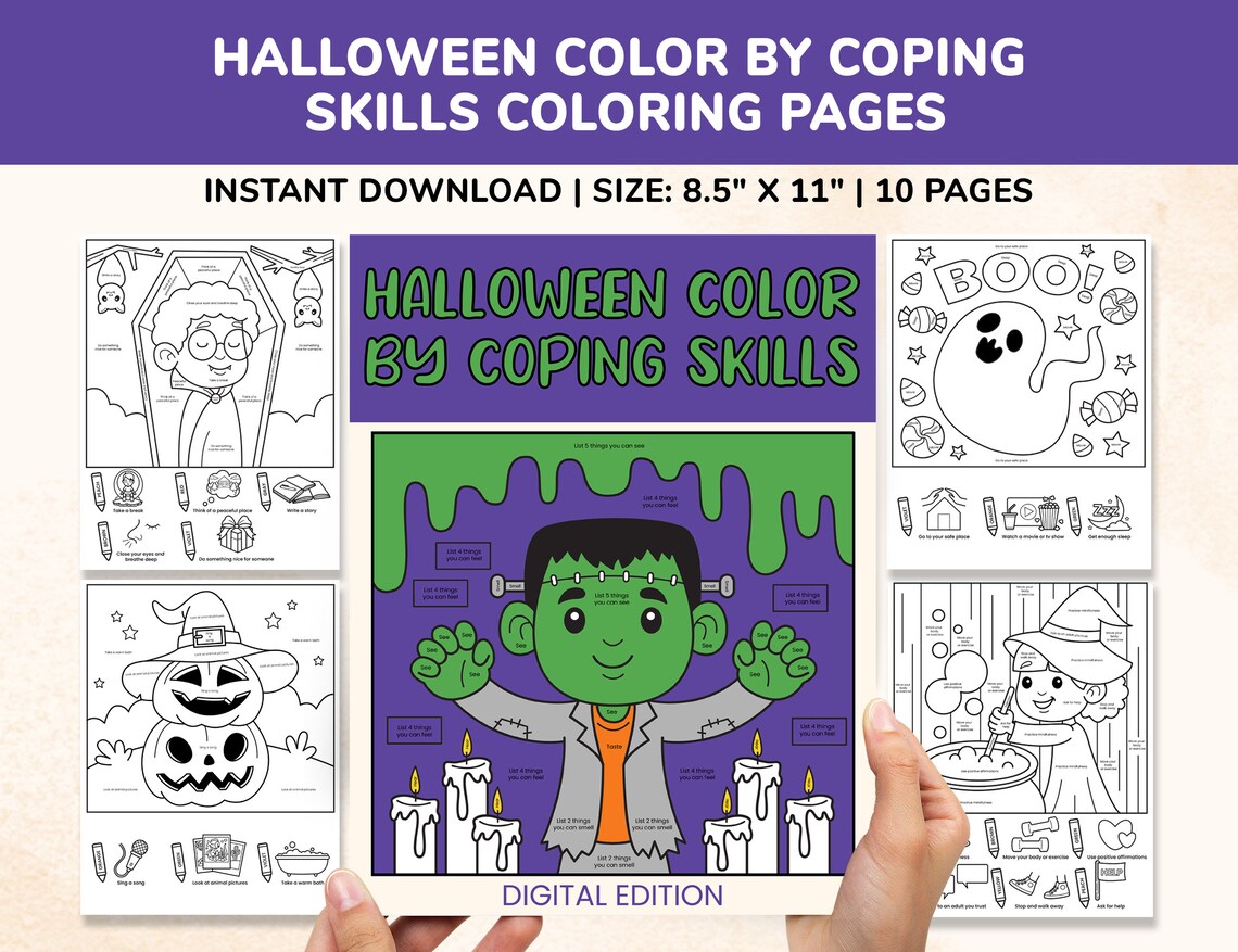 Halloween Color by Coping Skills Coloring Pages Book Printable for Kids ...
