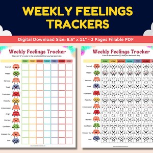 Weekly Feelings Tracker Emoji Worksheets 6 Page Set-identifying ...