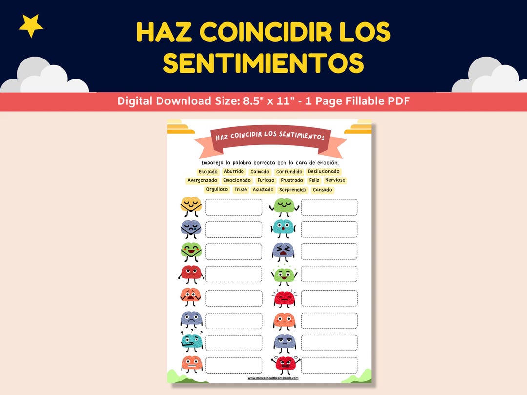 Spanish Feelings/emotions Worksheet for Kids-teens - Haz Coincidir Los ...