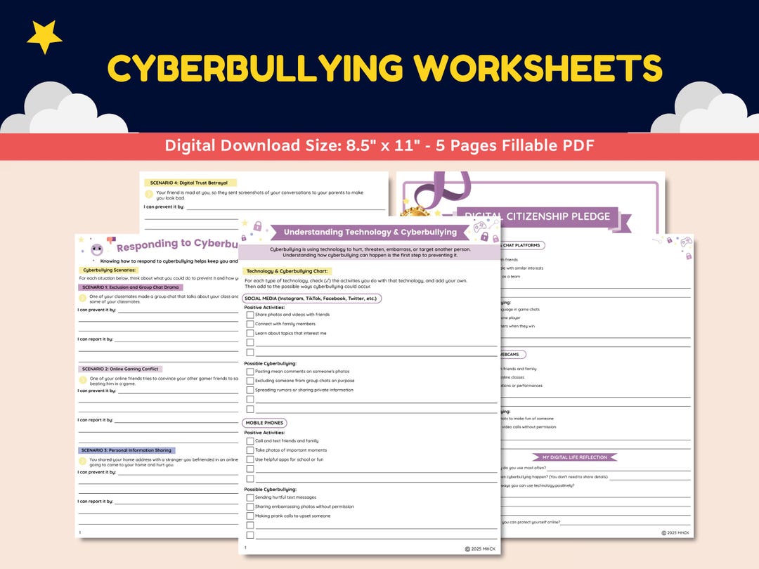 Cyberbullying Social Skills Worksheets for Kids-teens-students ...