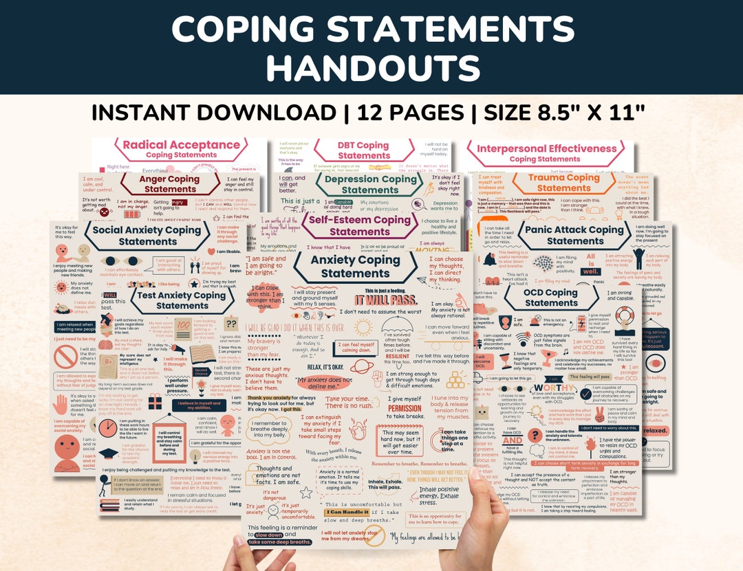 Coping Statements PDF Handout Bundle-12 Pages-coping Skills-kids-teens ...