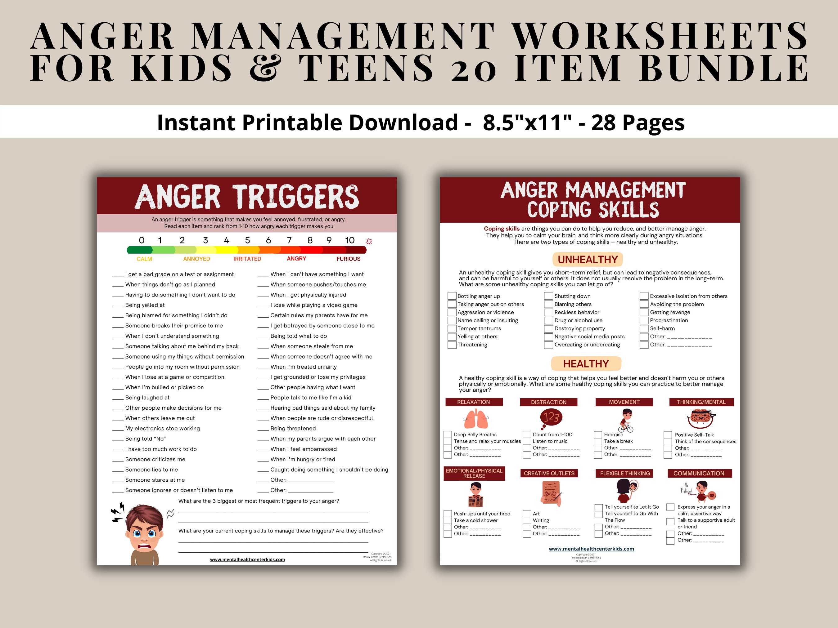 Anger Triggers Fillable Worksheet Teens Adolescents Printable Therapy