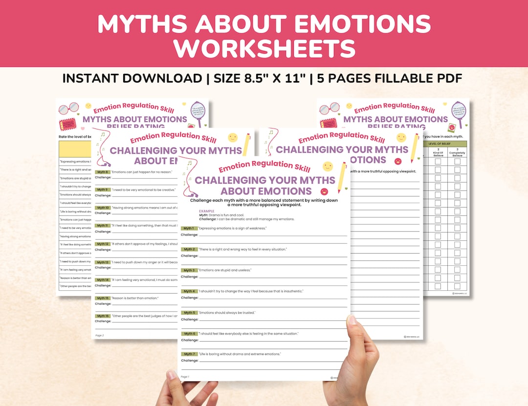 DBT Myths About Emotions Worksheets 5-pages-emotion Regulation Skills ...