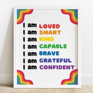 Rainbow Affirmations Wall Art-printable Nursery Decor-classroom Wall ...