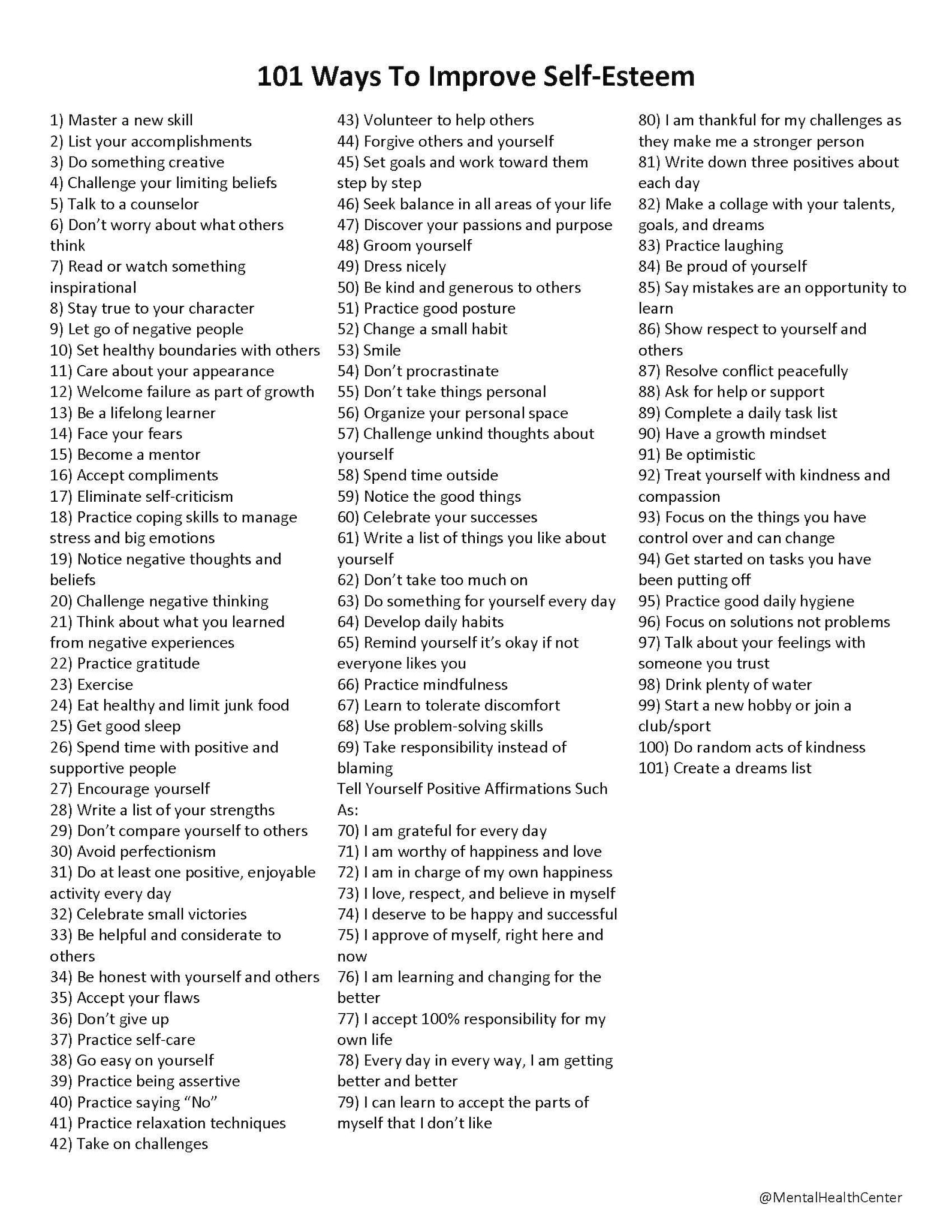 Self-esteem Printable Poster Self Confidence Coping Skills for - Etsy