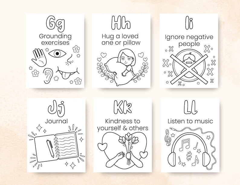 Coping Skills Alphabet Printable Coloring Pages Book Kids Teens Boys ...