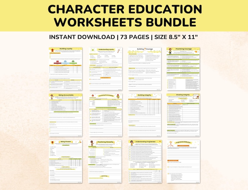 Character Education Worksheets Bundle for Kids-teens-students-73 Pages ...