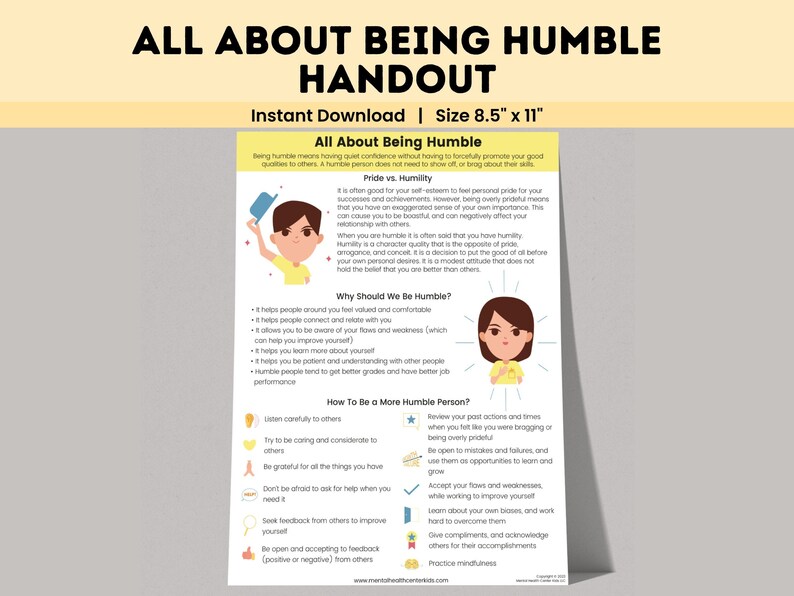 Humble Humlity Character Education for Kids Teens Coping - Etsy